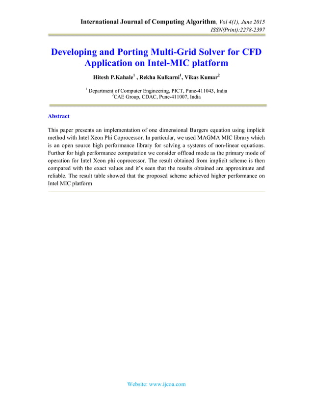 Developing and Porting multi-grid solver for CFD application on Intel-MIC platform | PDF ...
