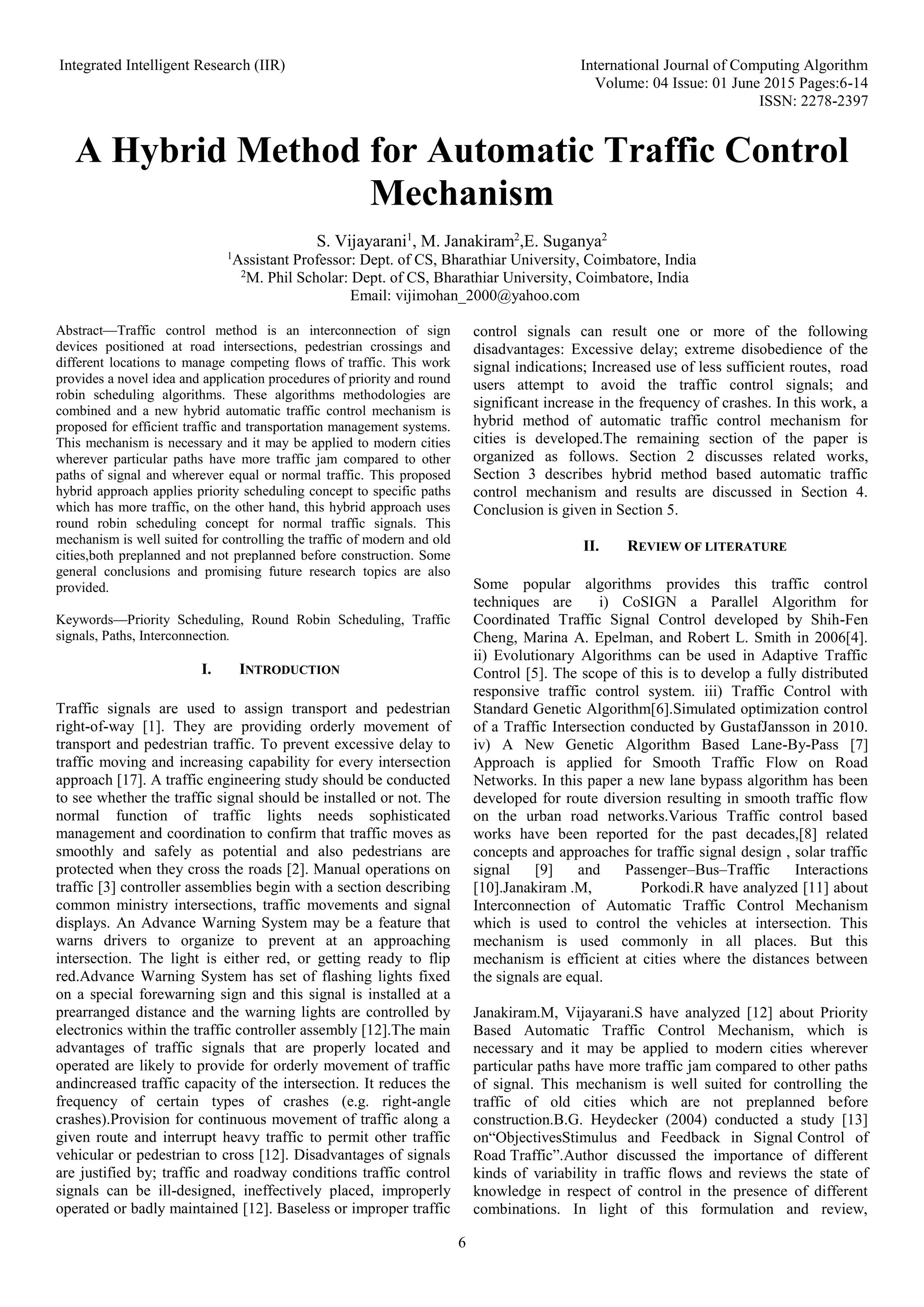A Hybrid Method for Automatic Traffic Control Mechanism | DOCX | Auto Safety | Automotive
