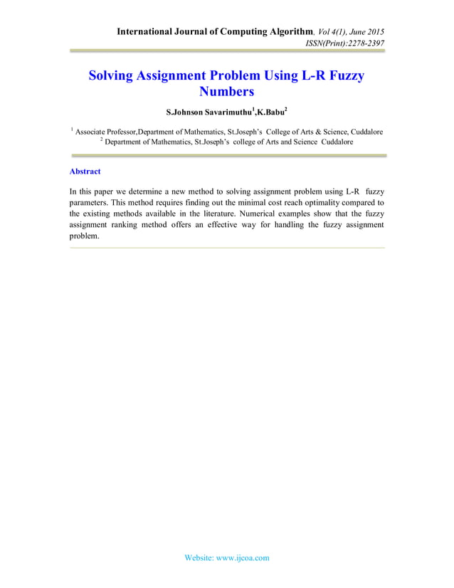 Solving Assignment Problem Using L-R Fuzzy Numbers | PDF