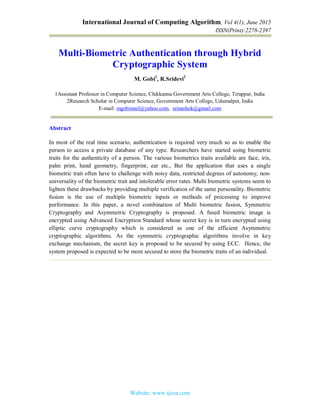 Multi-Biometric Authentication through Hybrid Cryptographic System | PDF