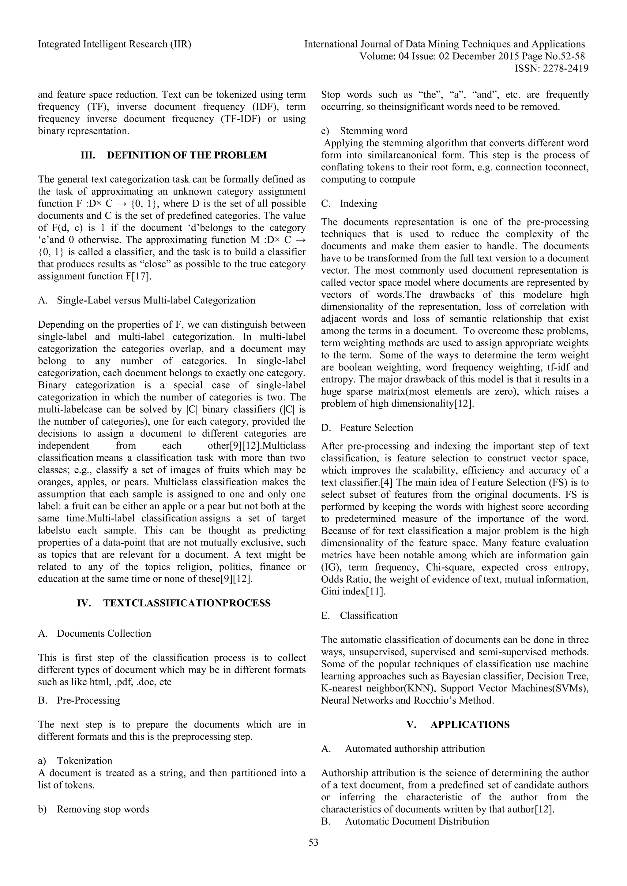 Text Categorizationof Multi-Label Documents For Text Mining | DOCX