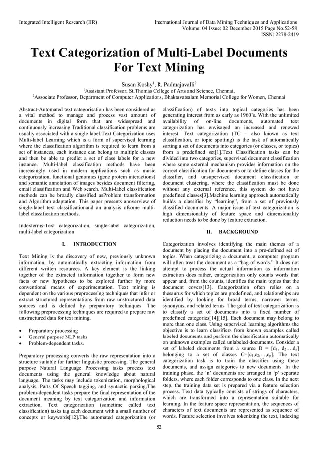 Text Categorizationof Multi-Label Documents For Text Mining | DOCX