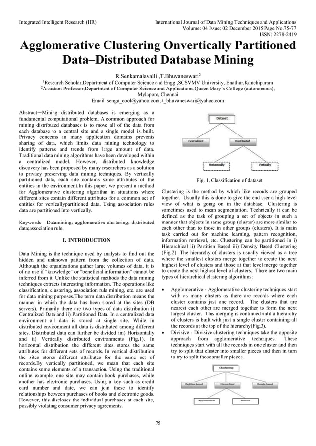 Agglomerative Clustering Onvertically Partitioned Data Distributed Database Mining Pdf