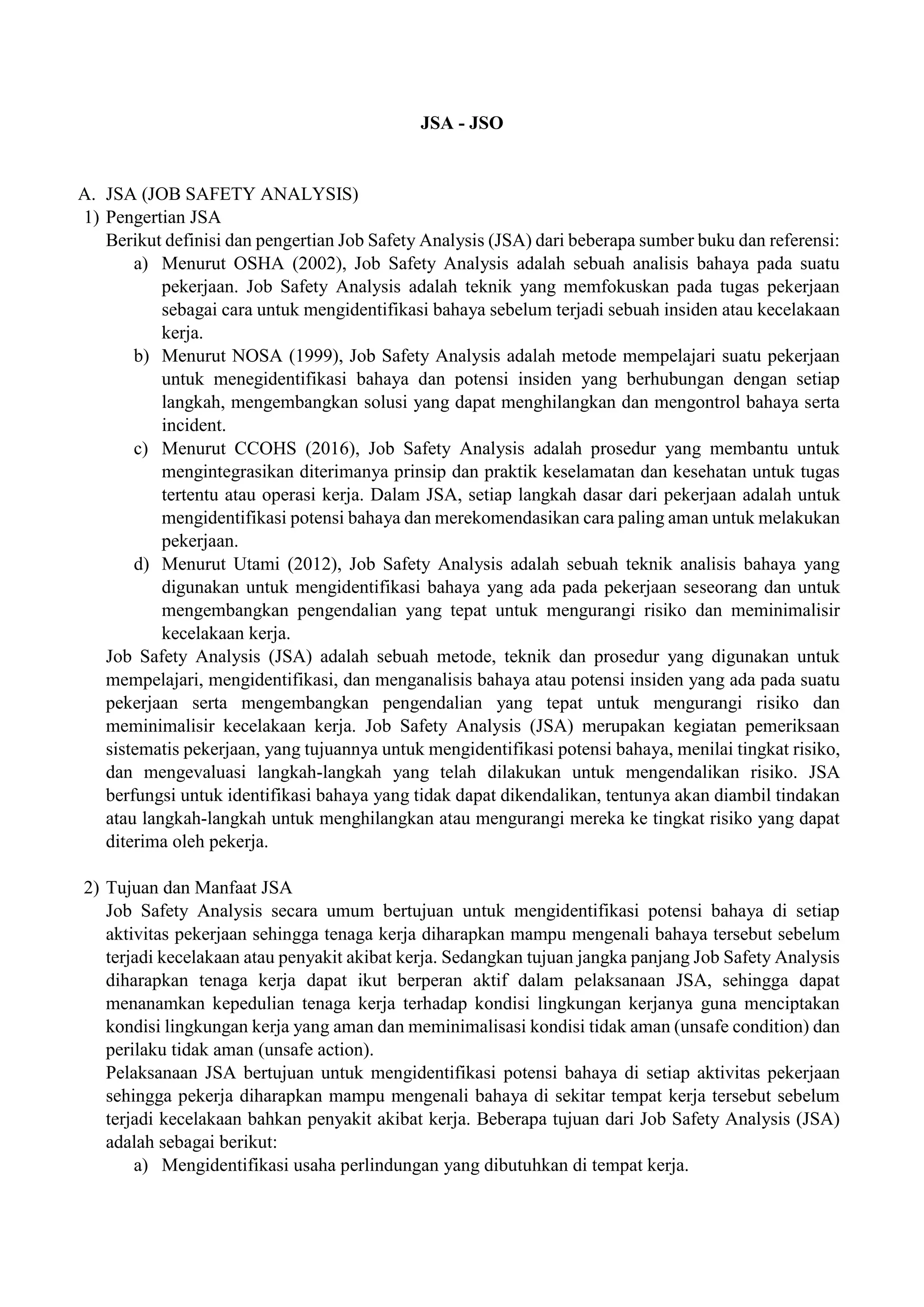 job safey analisis dan job safety observasi | DOCX