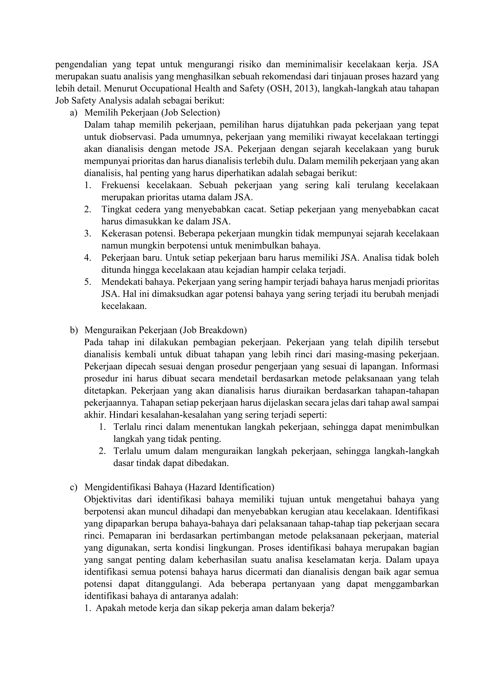 job safey analisis dan job safety observasi | DOCX