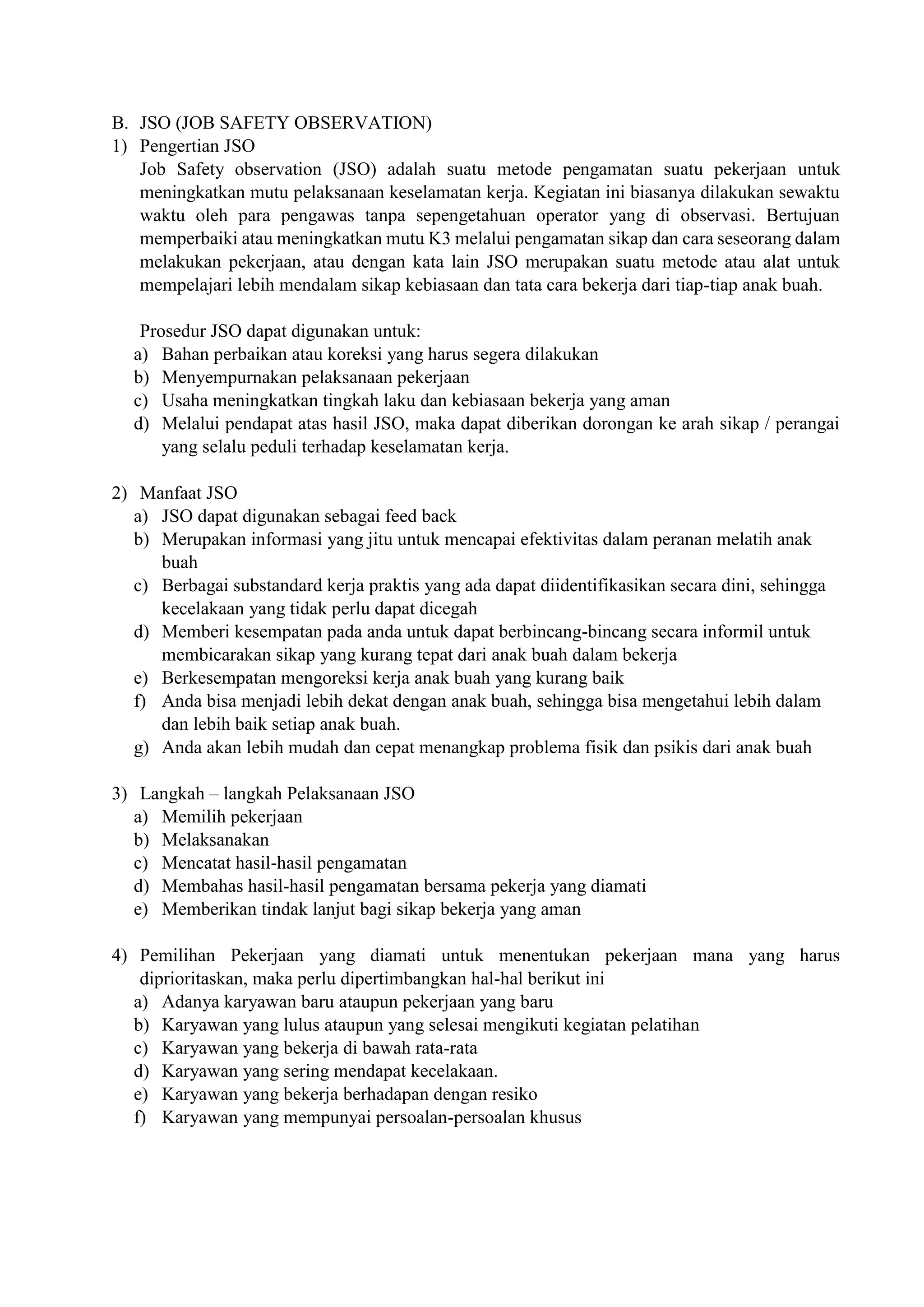 job safey analisis dan job safety observasi | DOCX
