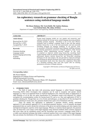 An exploratory research on grammar checking of Bangla sentences using statistical language ...