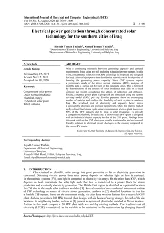 Electrical power generation through concentrated solar technology for ...