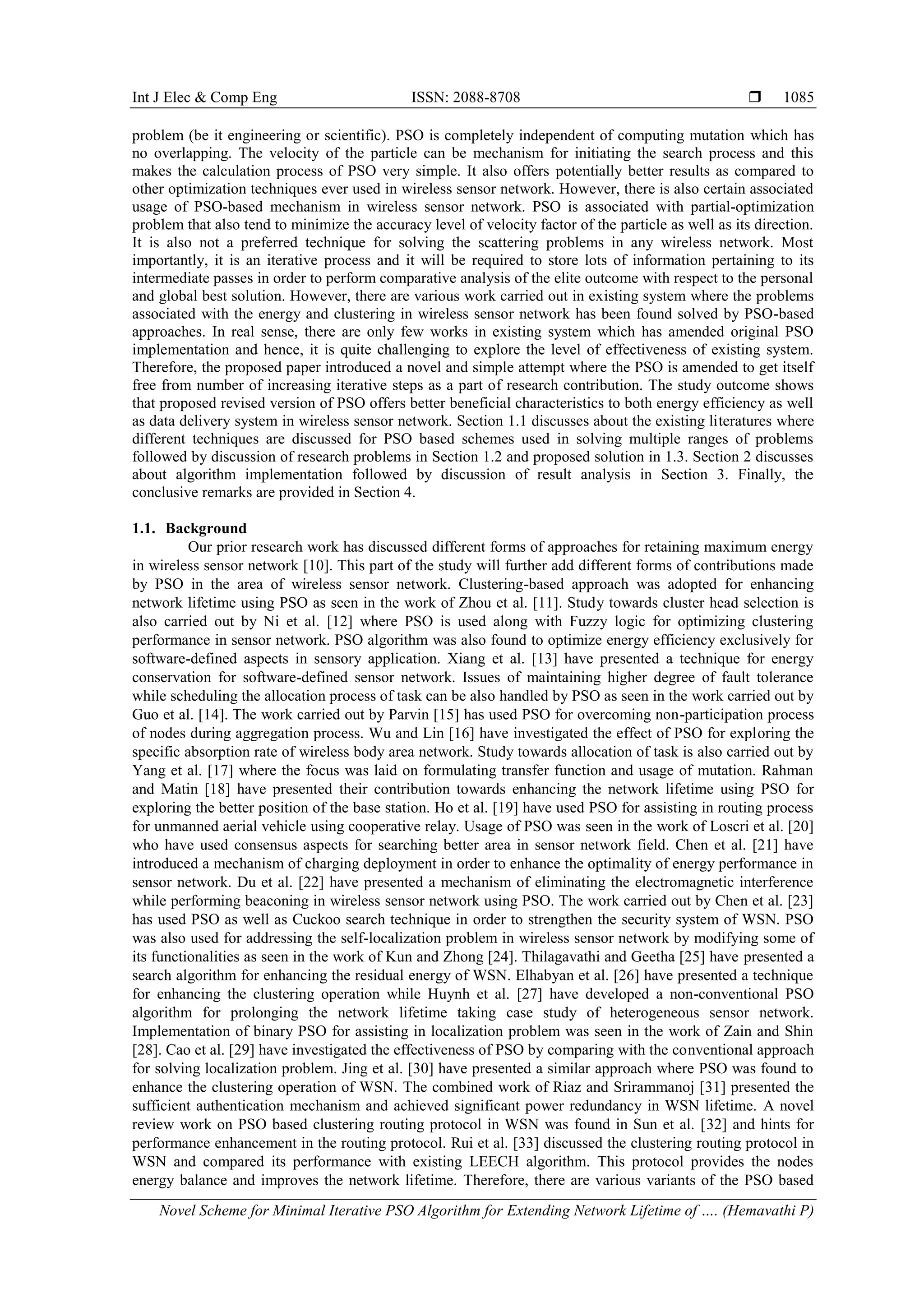 Novel Scheme For Minimal Iterative Pso Algorithm For Extending Network Lifetime Of Wireless 2012