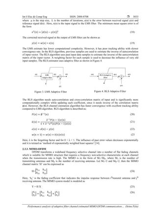Performance analysis of adaptive filter channel estimated MIMO OFDM communication system | PDF