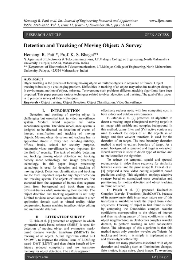 Detection And Tracking Of Moving Object A Survey Pdf