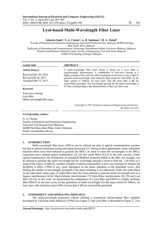 Lyot Based Multi Wavelength Fiber Laser Pdf