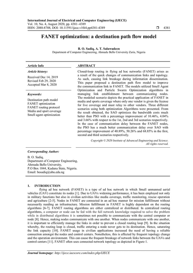 FANET optimization: a destination path flow model | PDF