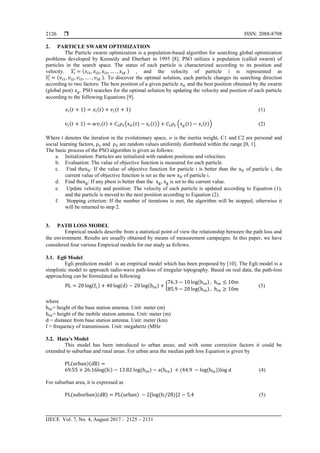 Particle Swarm Optimization for the Path Loss Reduction in Suburban and Rural Area | PDF