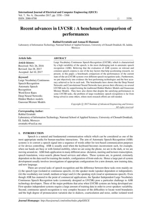 Recent advances in LVCSR : A benchmark comparison of performances | PDF