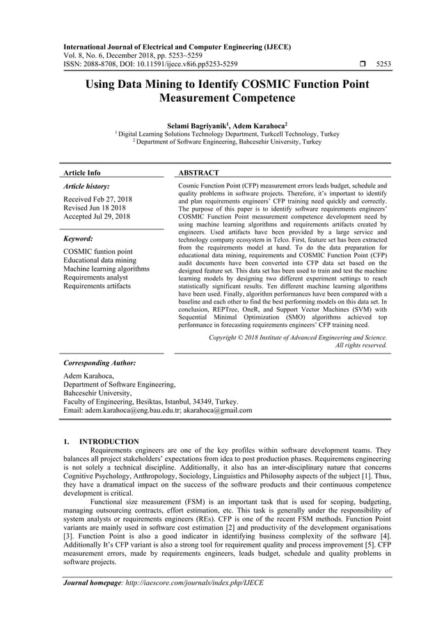 Using Data Mining to Identify COSMIC Function Point Measurement Competence | PDF