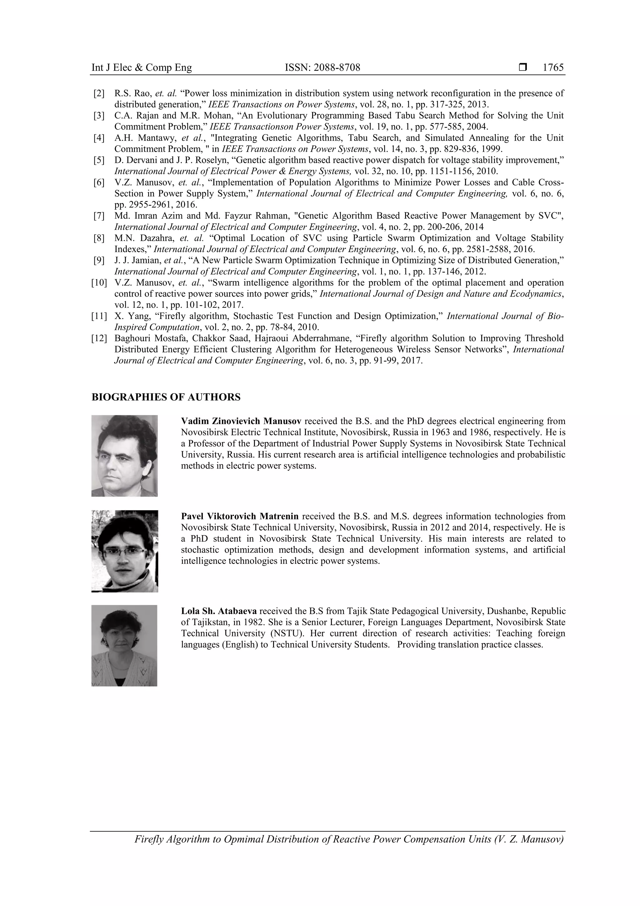 Firefly Algorithm to Opmimal Distribution of Reactive Power Compensation Units | PDF | Computing ...