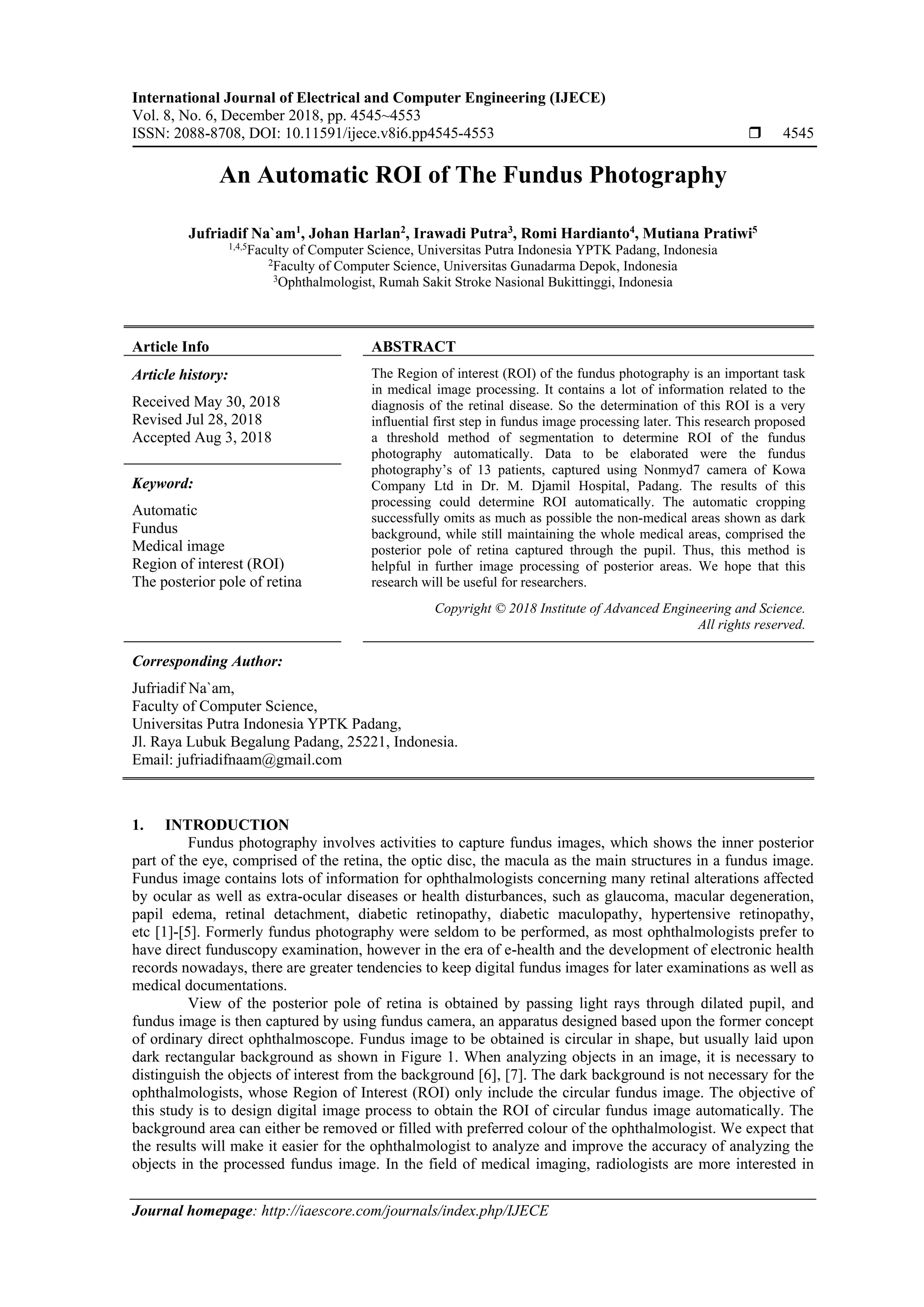An Automatic ROI of The Fundus Photography | PDF