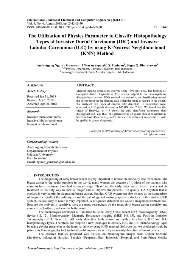 The Utilization of Physics Parameter to Classify Histopathology Types ...