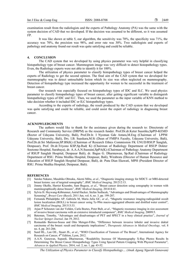The Utilization of Physics Parameter to Classify Histopathology Types ...