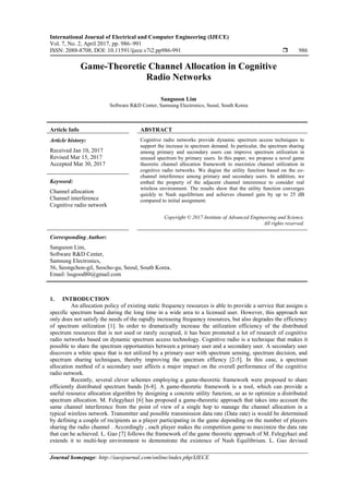 Game-Theoretic Channel Allocation in Cognitive Radio Networks | PDF