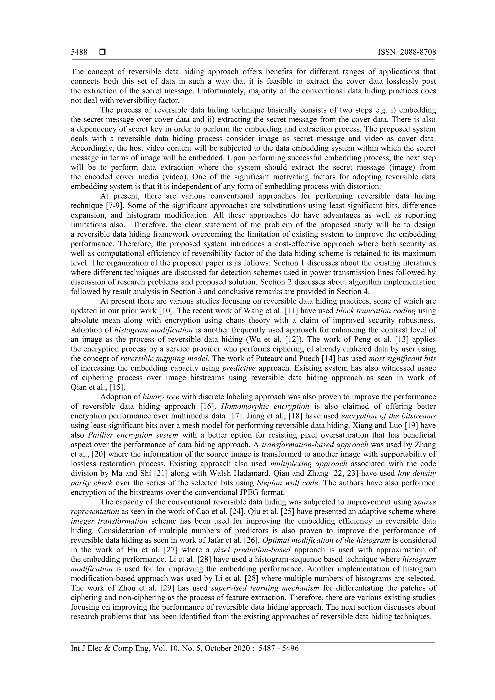 Framework For Reversible Data Hiding Using Cost Effective Encoding System For Video