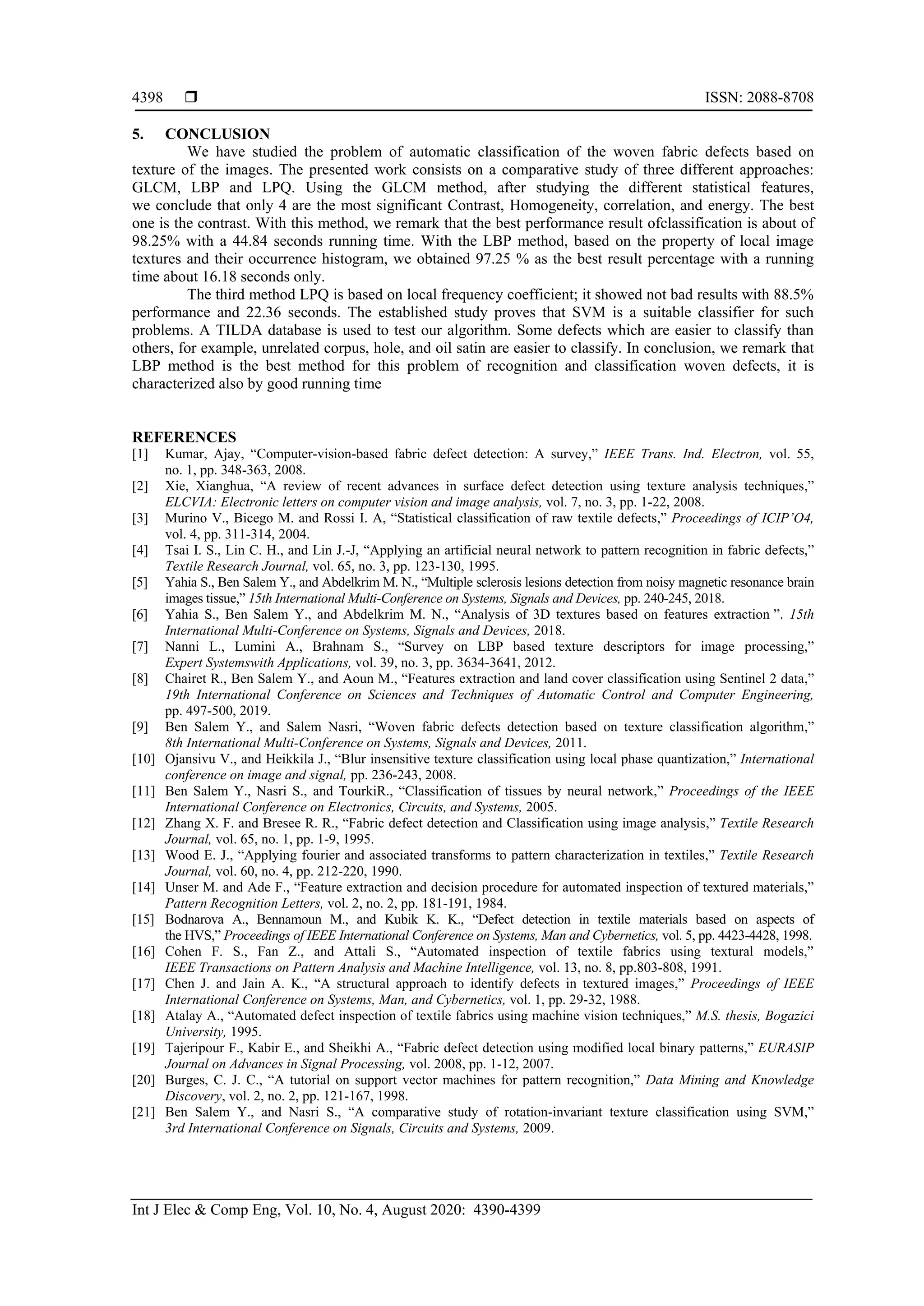 Texture classification of fabric defects using machine learning | PDF