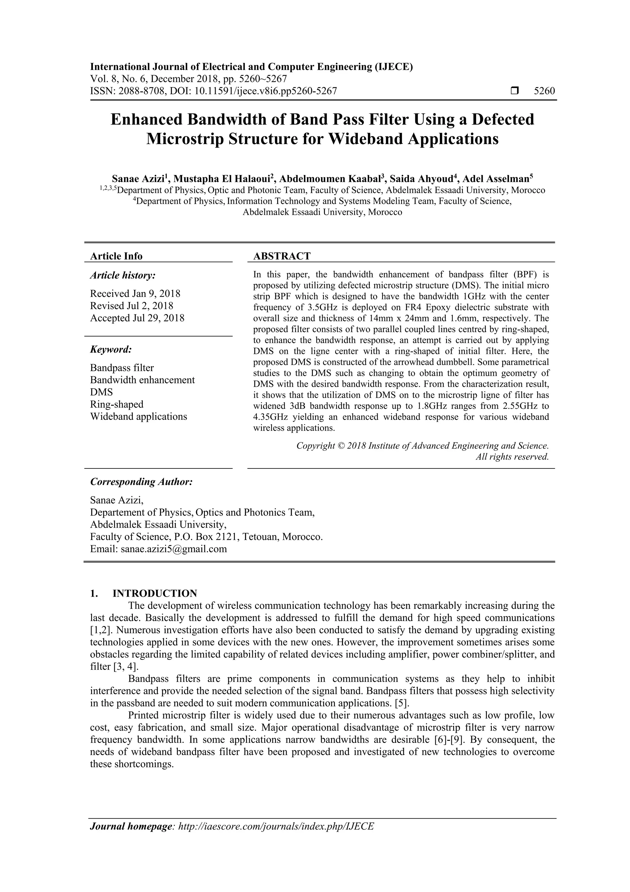 Enhanced Bandwidth Of Band Pass Filter Using A Defected Microstrip Structure For Wideband