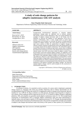 A study of code change patterns for adaptive maintenance with AST analysis | PDF