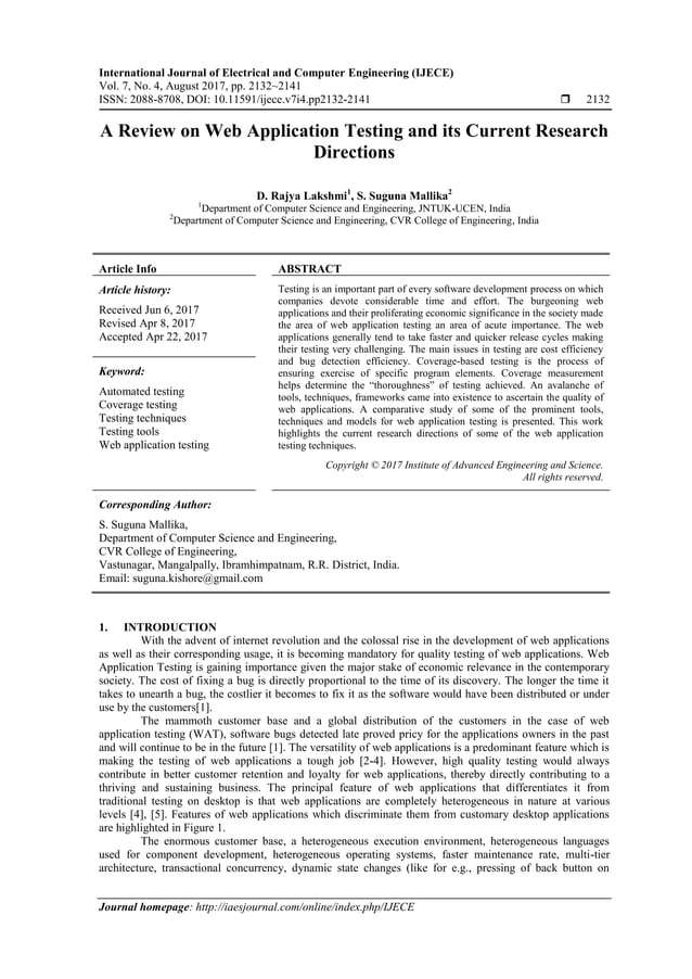 A Review On Web Application Testing And Its Current Research Directions Pdf