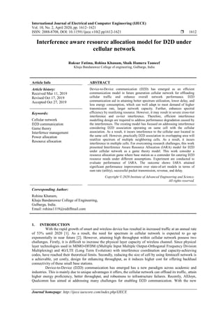 Interference aware resource allocation model for D2D under cellular network | PDF | Internet of ...