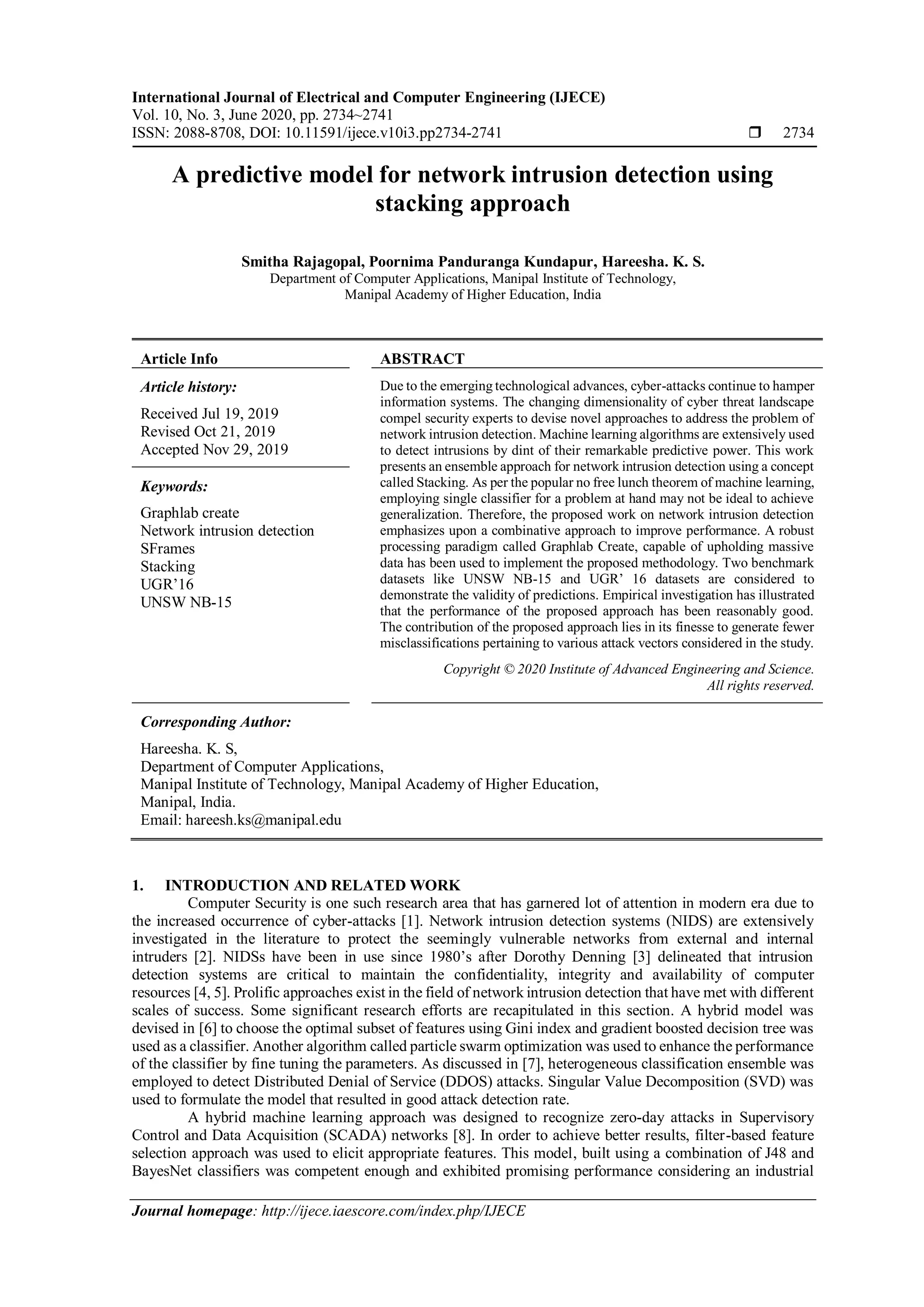 A Predictive Model For Network Intrusion Detection Using Stacking Approach Pdf