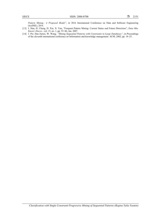 Classification with Single Constraint Progressive Mining of Sequential Patterns | PDF