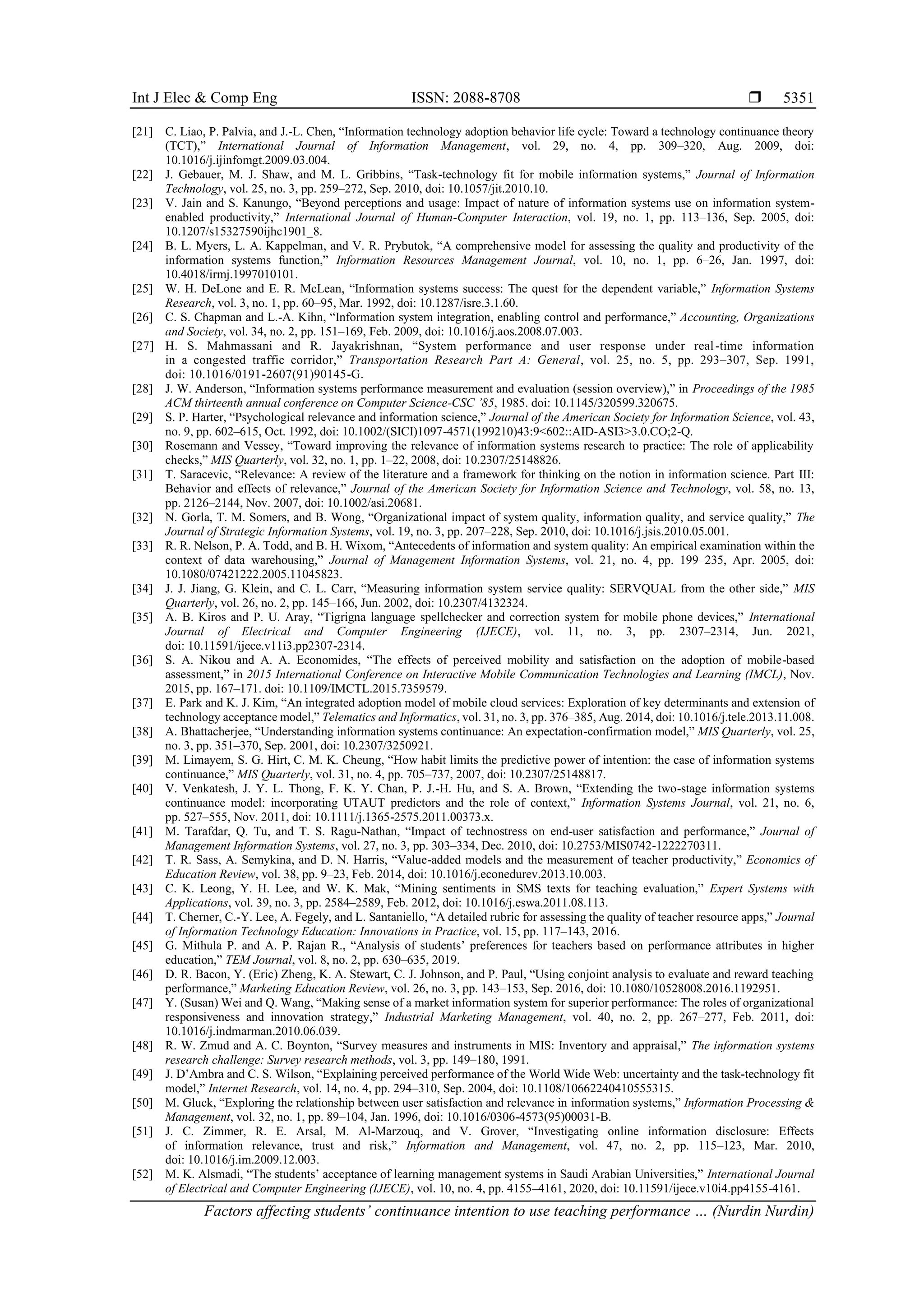 Factors affecting students’ continuance intention to use teaching performance assessment ...