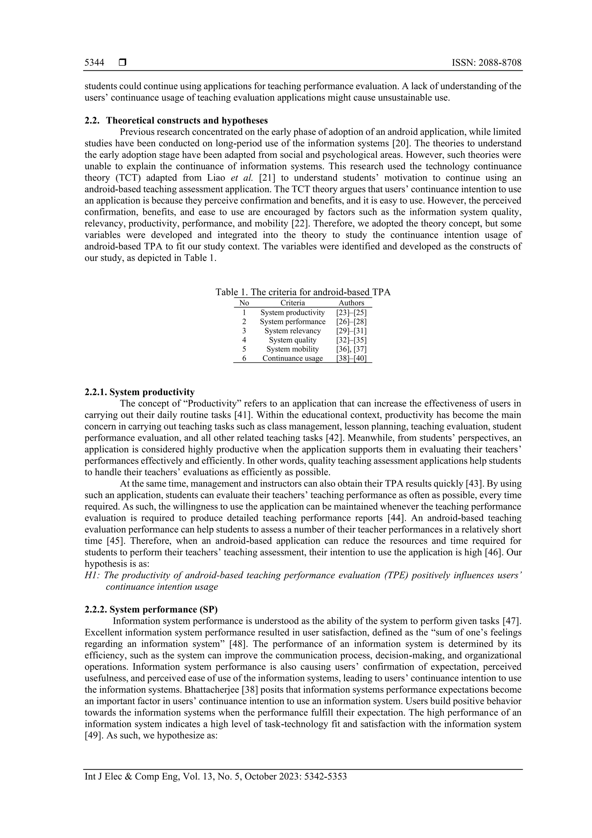 Factors affecting students’ continuance intention to use teaching performance assessment ...