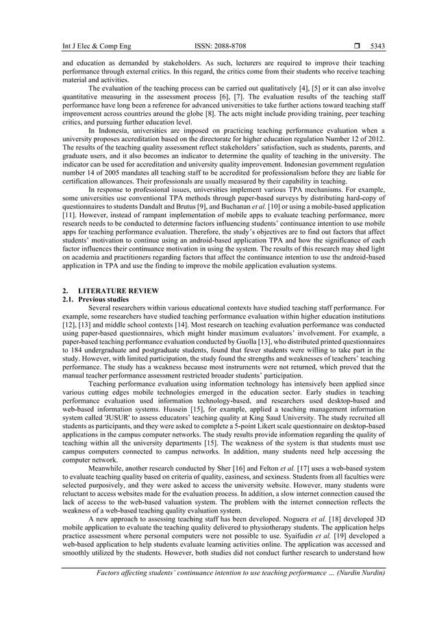 Factors affecting students’ continuance intention to use teaching performance assessment ...