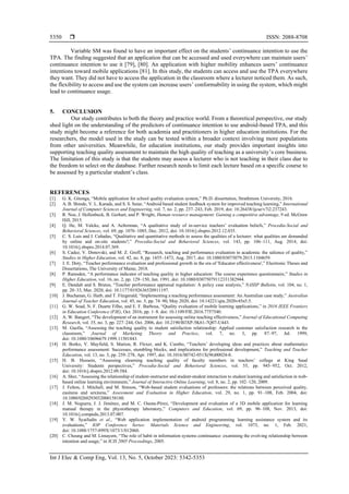 Factors affecting students’ continuance intention to use teaching performance assessment ...