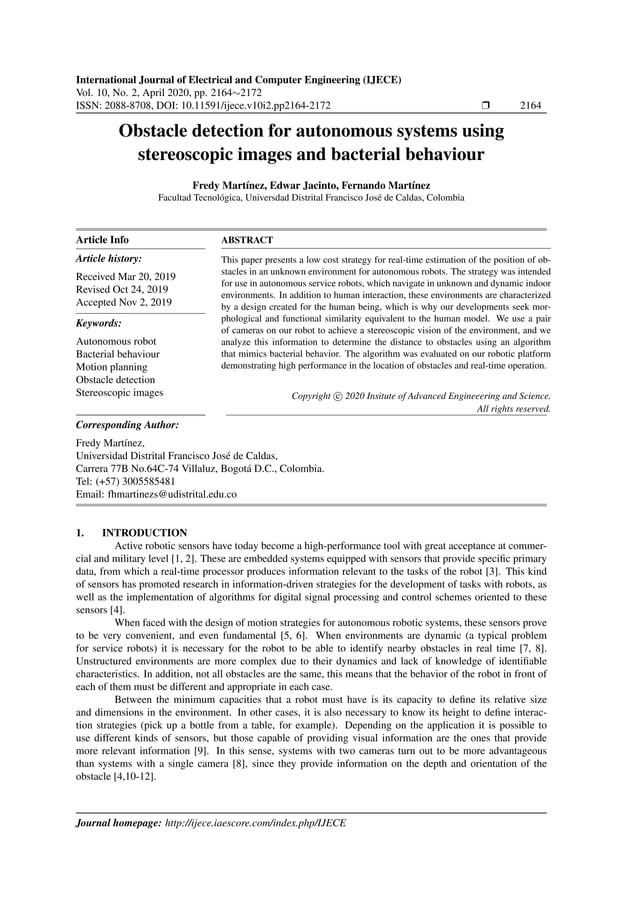 Obstacle detection for autonomous systems using stereoscopic images and ...