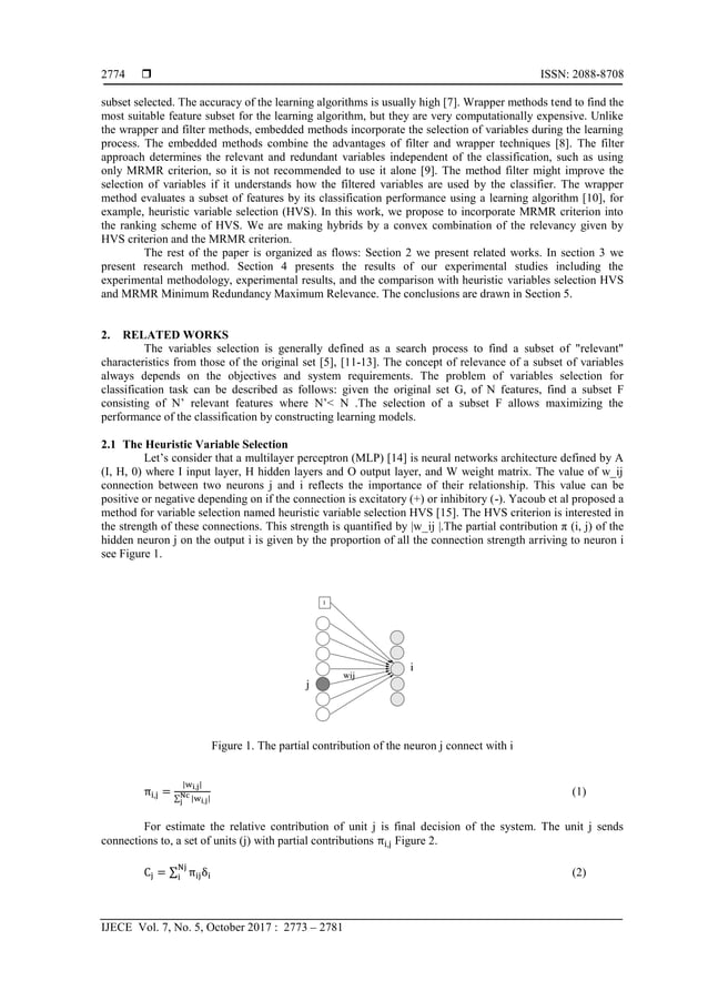 Hybrid Method Hvs Mrmr For Variable Selection In Multilayer Artificial Neural Network Classifier