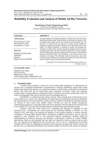 Reliability Evaluation and Analysis of Mobile Ad Hoc Networks | PDF