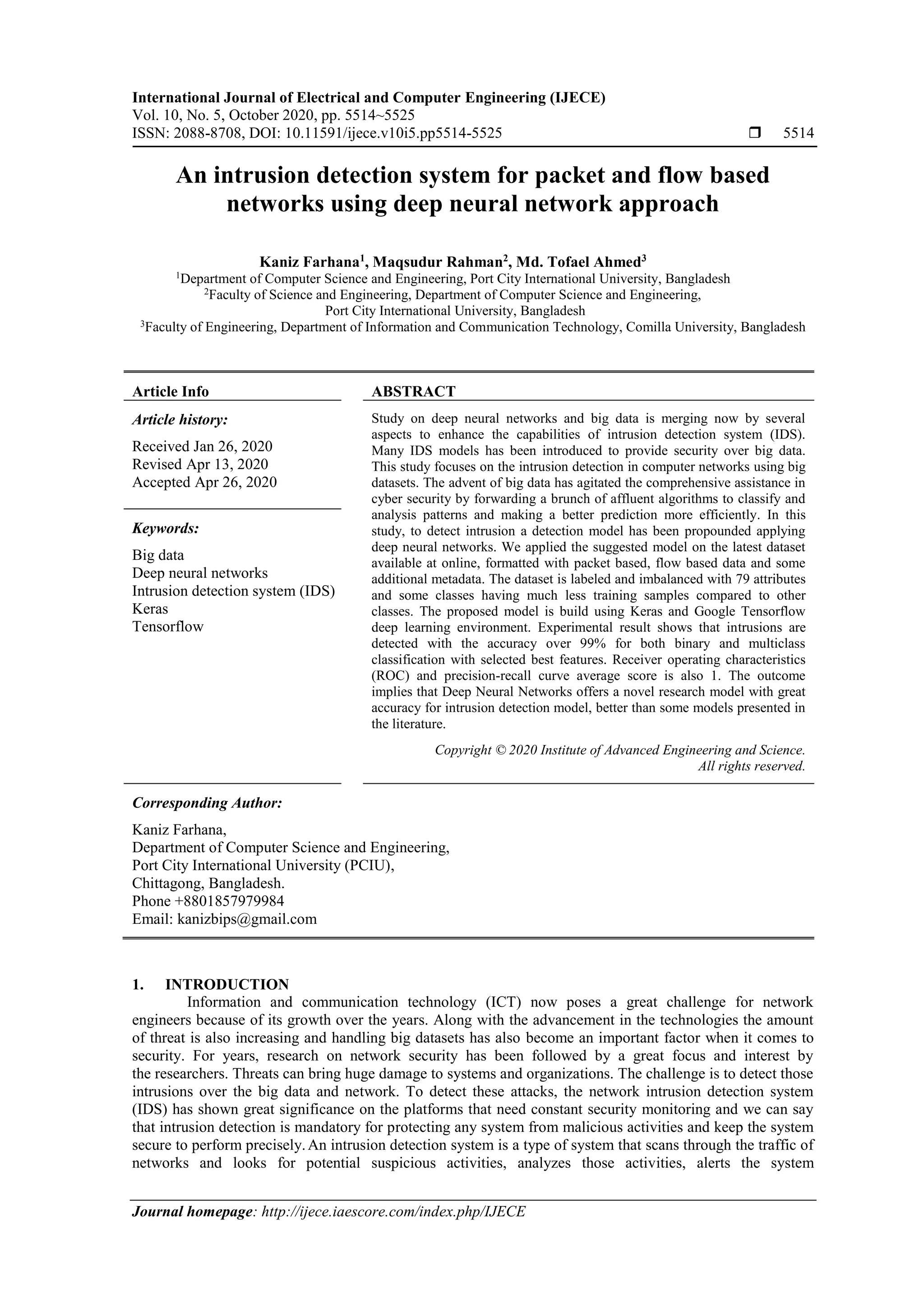 An Intrusion Detection System For Packet And Flow Based Networks Using