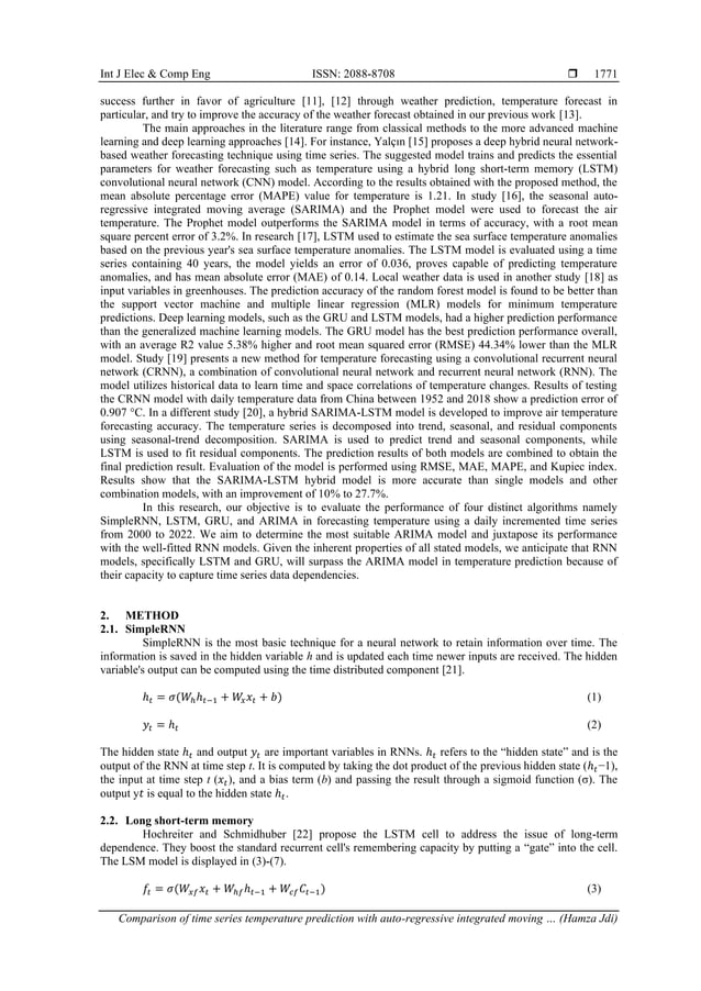 Comparison Of Time Series Temperature Prediction With Autoregressive Integrated Moving Average