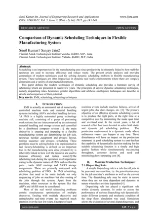 Comparison of Dynamic Scheduling Techniques in Flexible Manufacturing System | PDF