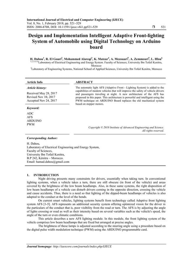 Design and Implementation Intelligent Adaptive Front-lighting System of Automobile using Digital ...