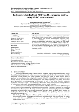 Fast photovoltaic IncCond-MPPT and backstepping control, using DC-DC boost converter | PDF