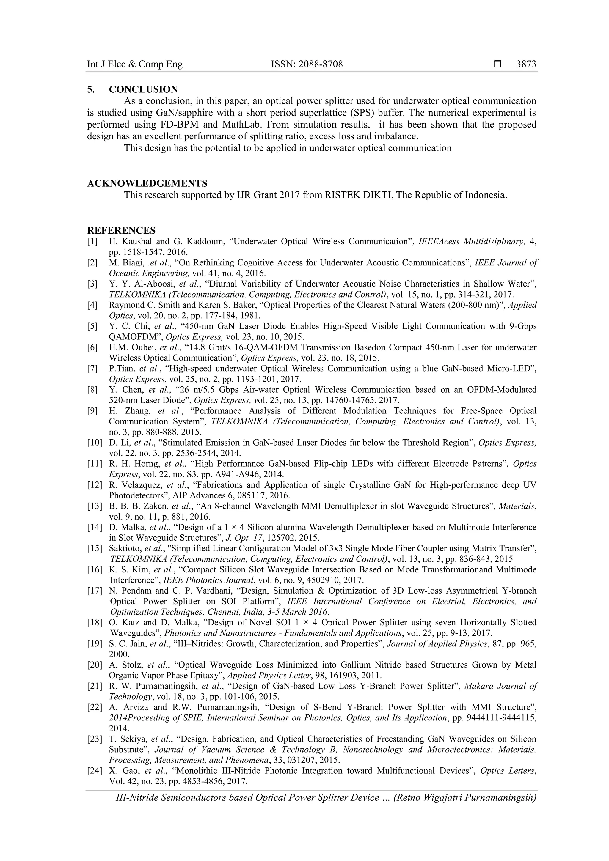 III-Nitride Semiconductors based Optical Power Splitter Device Design for underwater Application ...