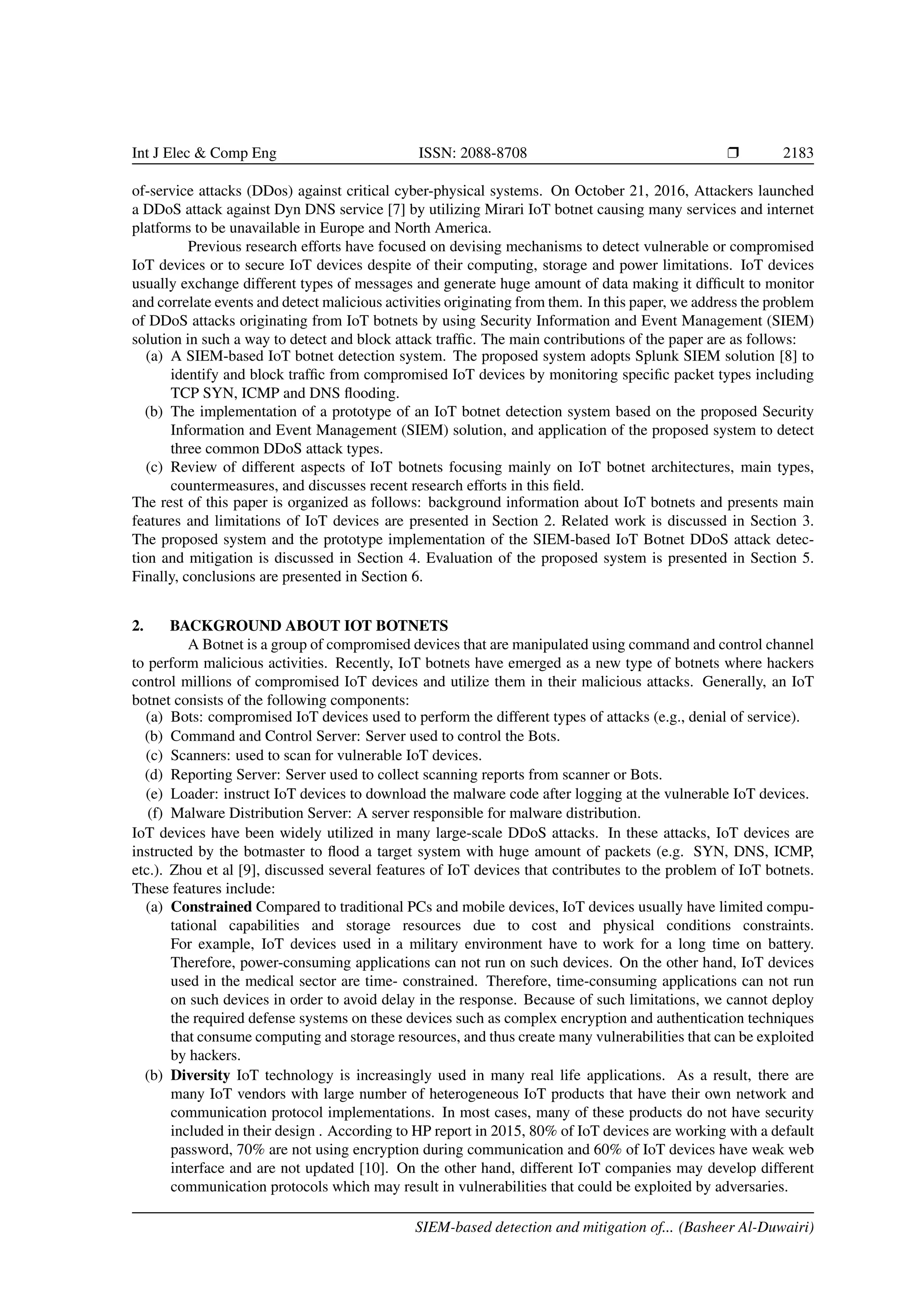 Siem Based Detection And Mitigation Of Iot Botnet Ddos Attacks Pdf