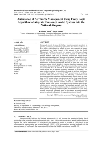 Automation of Air Traffic Management Using Fuzzy Logic Algorithm to Integrate Unmanned Aerial ...