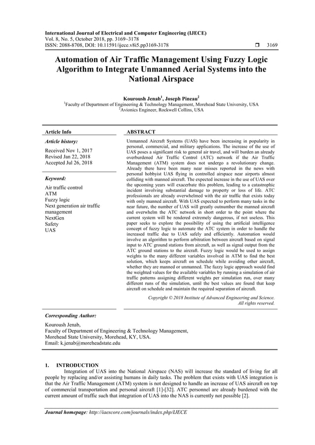 Automation of Air Traffic Management Using Fuzzy Logic Algorithm to ...