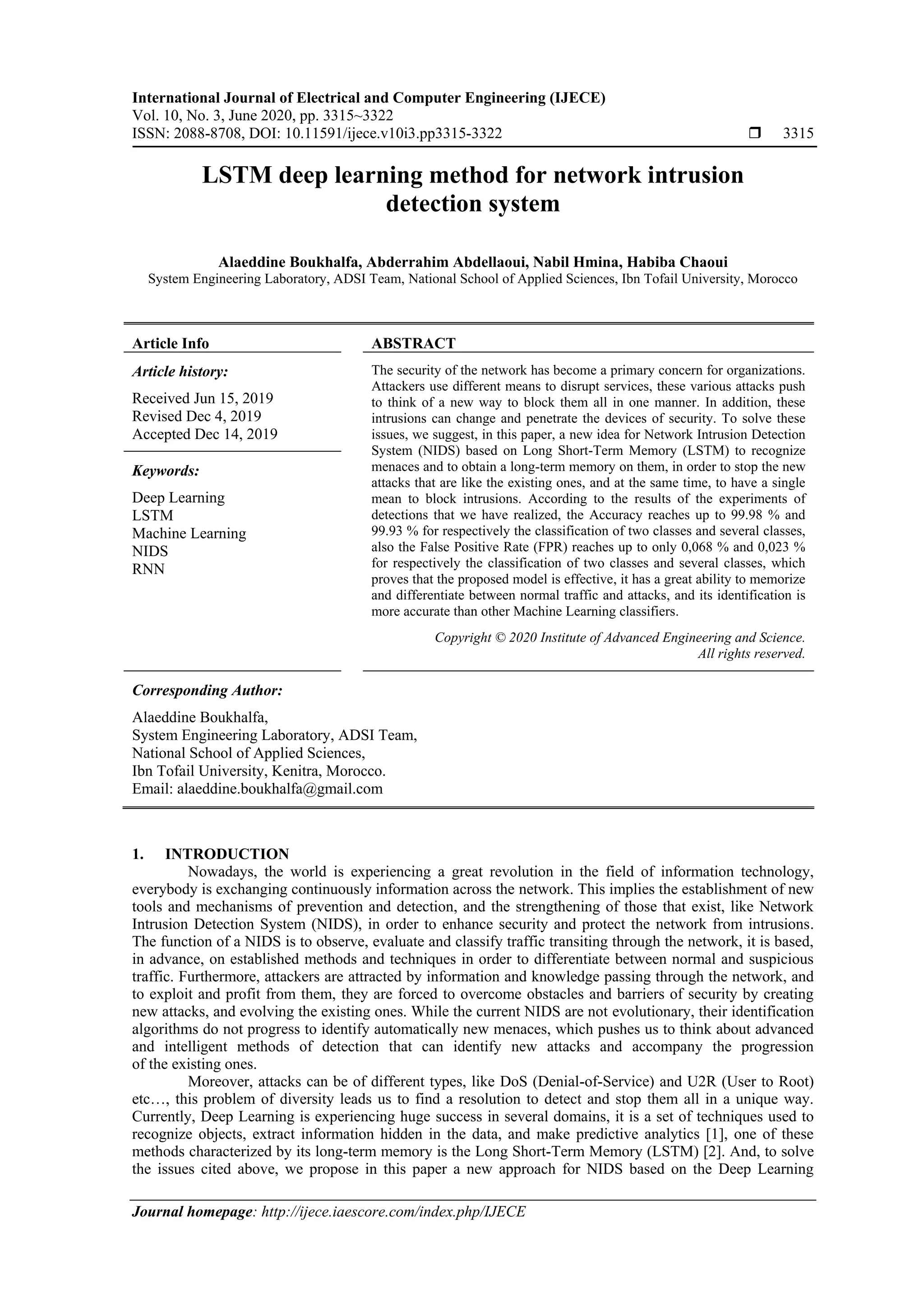 Lstm Deep Learning Method For Network Intrusion Detection System Pdf